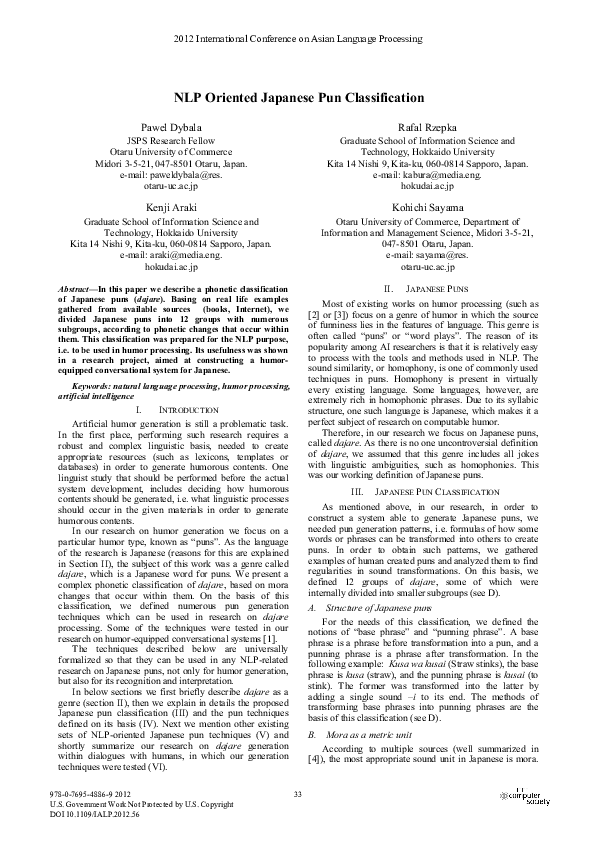 NLP Oriented Japanese Pun Classification NLP Oriented Japanese Pun Classification