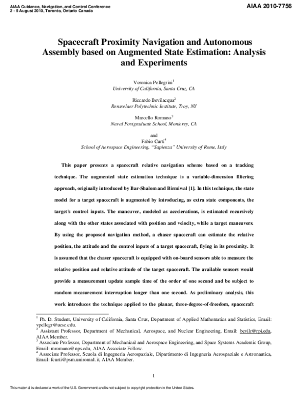 Pdf Spacecraft Proximity Navigation And Autonomous Assembly Based On