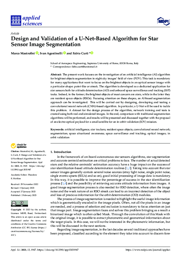 Pdf Design And Validation Of A U Net Based Algorithm For Star Sensor