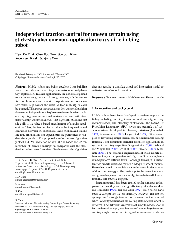 (PDF) Independent traction control for uneven terrain using stick-slip ...