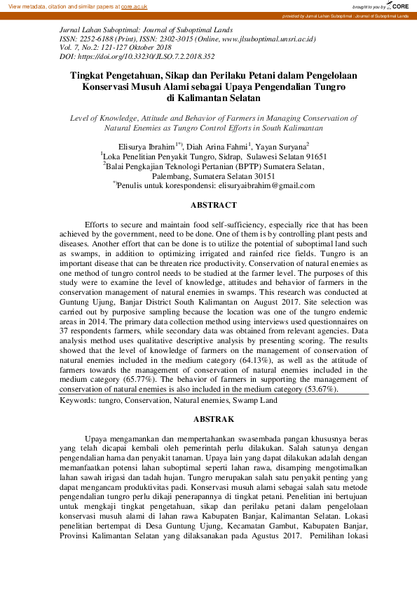 (PDF) Tingkat Pengetahuan, Sikap dan Perilaku Petani dalam Pengelolaan ...