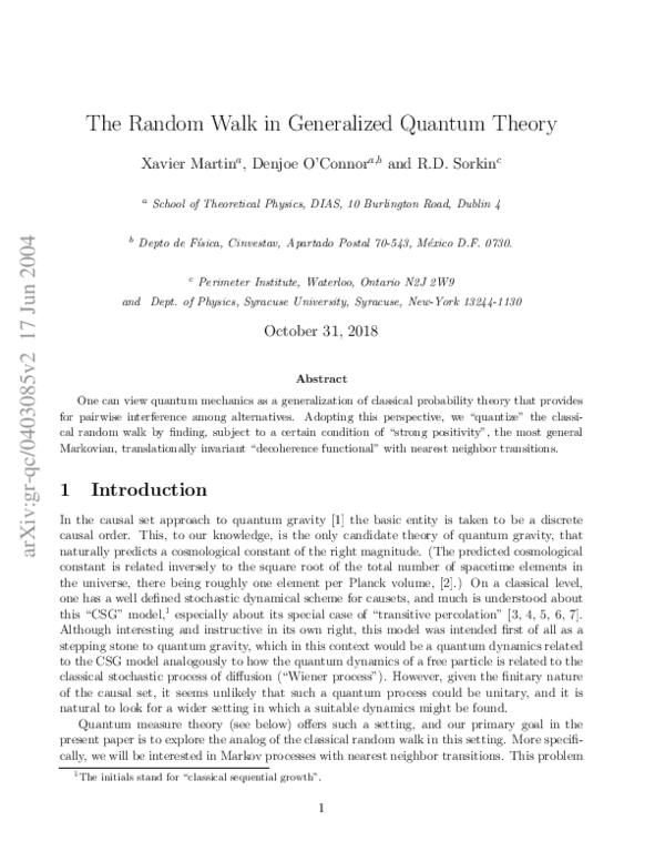(PDF) Random walk in generalized quantum theory