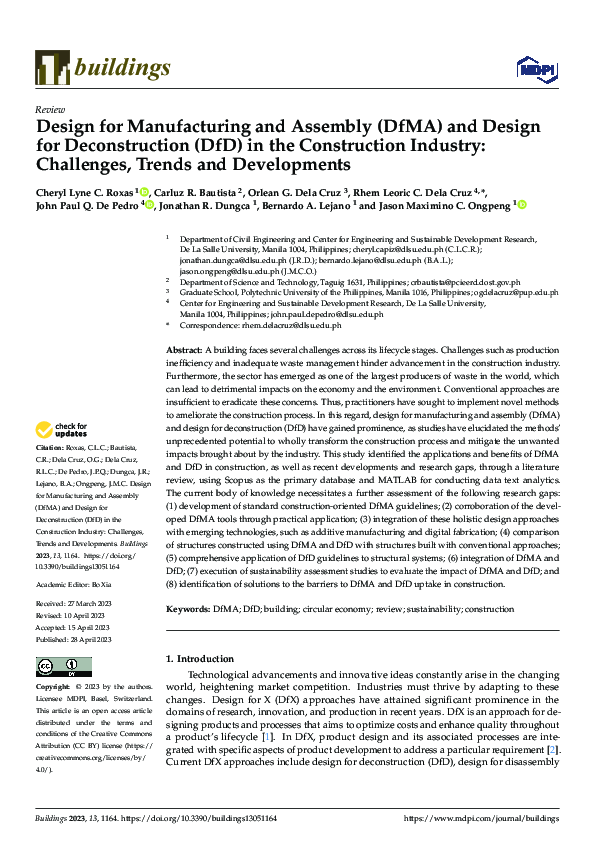 (PDF) Design for Manufacturing and Assembly (DfMA) and Design for ...