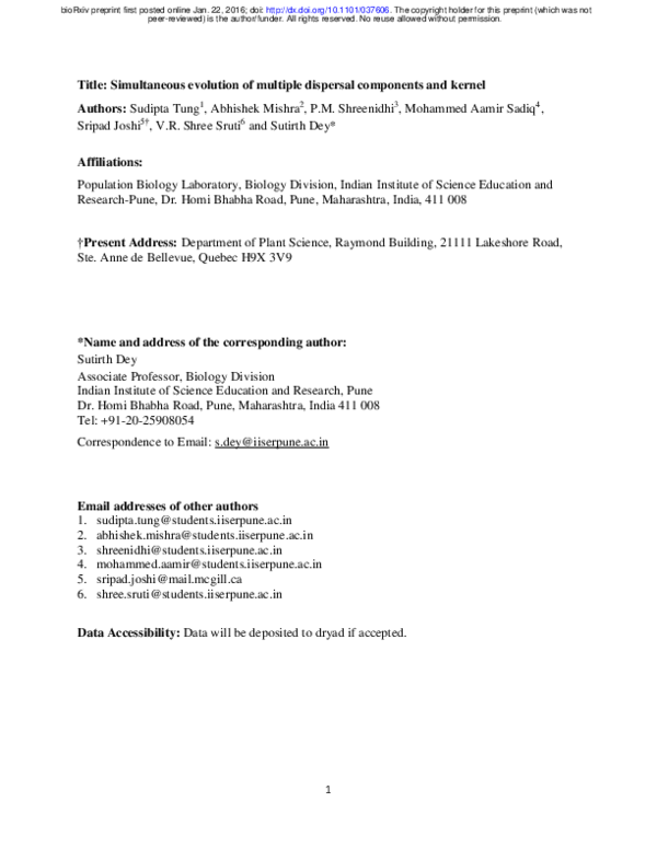 (PDF) Simultaneous evolution of multiple dispersal components and kernel