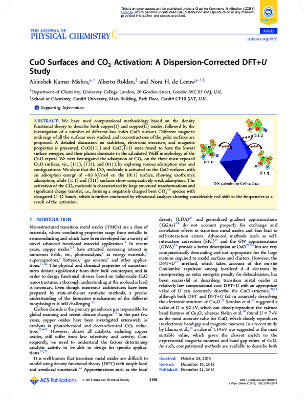 (PDF) CuO Surfaces and CO2 Activation: A Dispersion-Corrected DFT+U ...