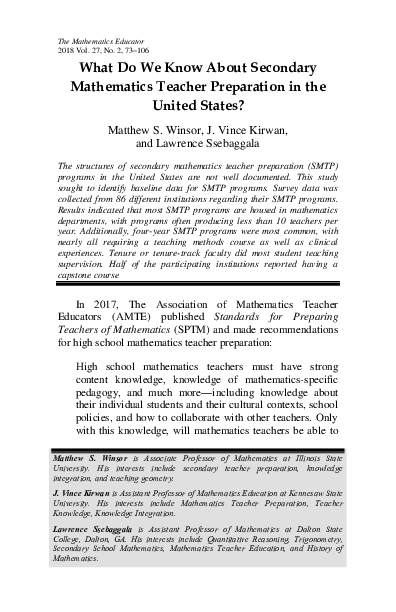 (PDF) What Do We Know About Secondary Mathematics Teacher Preparation ...