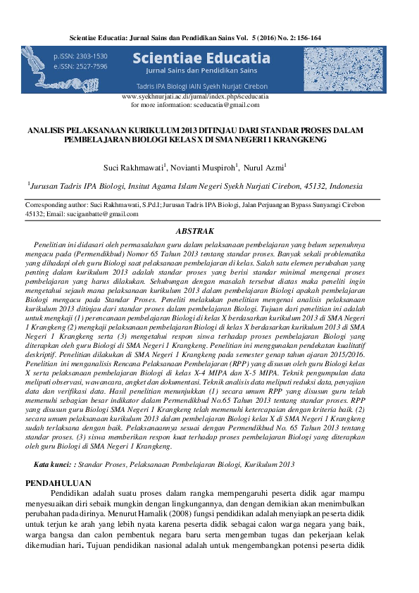 (PDF) Analisis Pelaksanaan Kurikulum 2013 Ditinjau Dari Standar Proses Dalam Pembelajaran ...