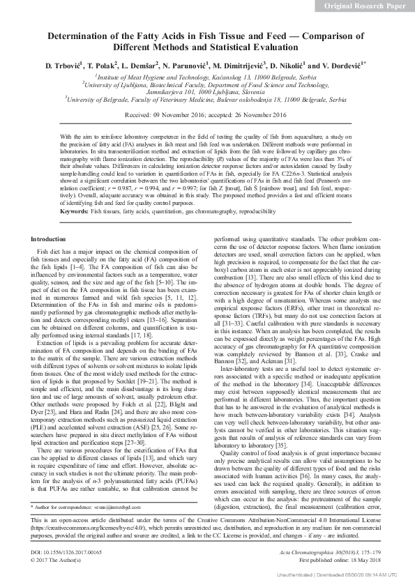 (PDF) Determination of the fatty acids in fish tissue and feed ...
