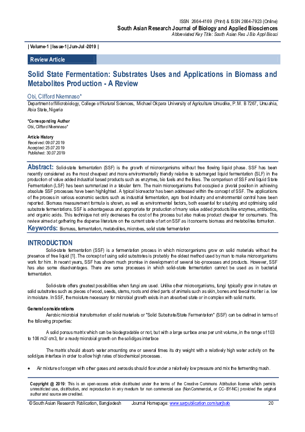 (PDF) Solid State Fermentation: Substrates Uses and Applications in ...
