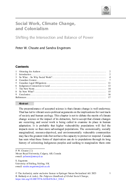 (PDF) Social Work, Climate Change, and Colonialism Shifting the ...