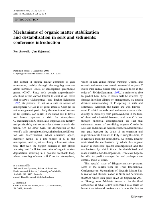 (PDF) Mechanisms of organic matter stabilization and destabilization in ...
