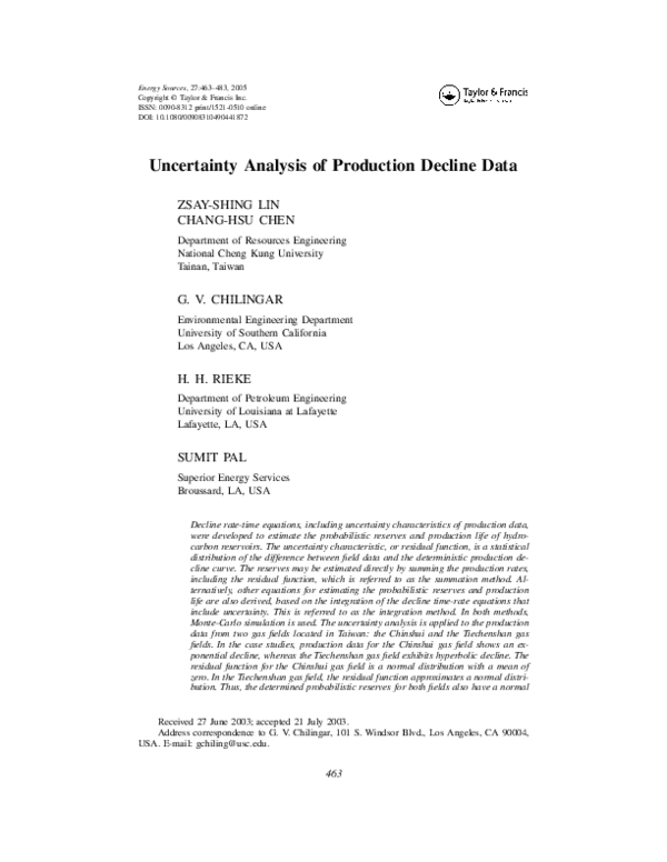 (PDF) Uncertainty Analysis of Production Decline Data