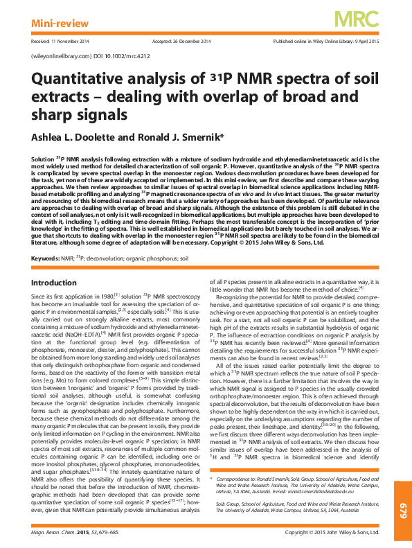 (PDF) Quantitative analysis of (31) P NMR spectra of soil extracts ...