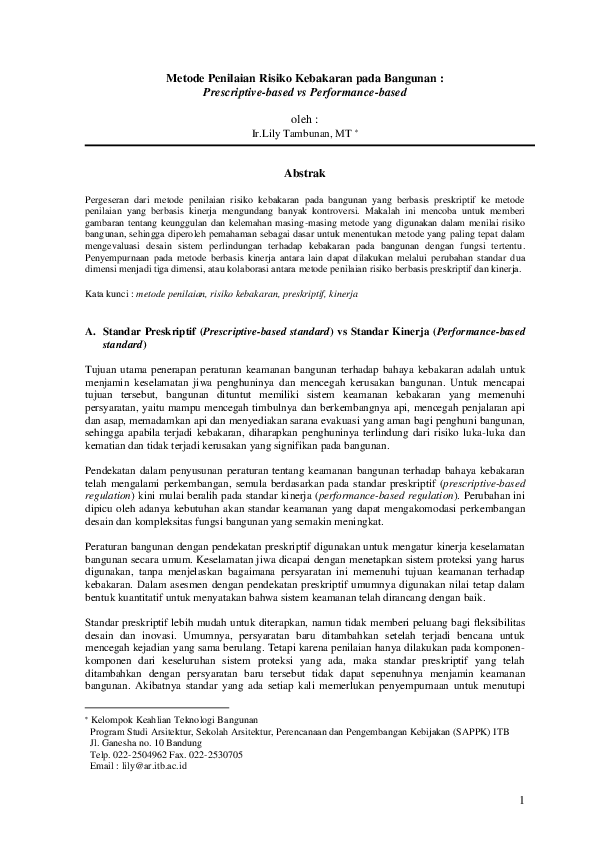 (PDF) Metode Penilaian Risiko Kebakaran pada Bangunan : Prescriptive ...