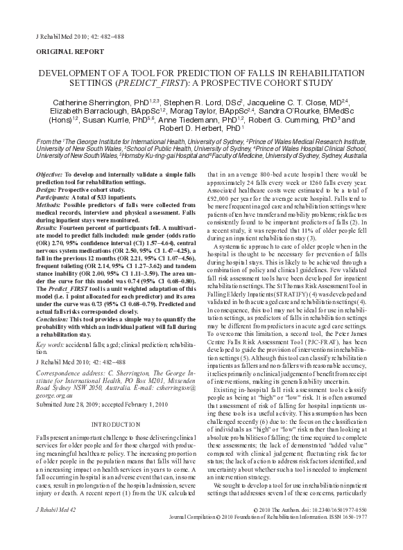 (PDF) Development of a tool for prediction of falls in rehabilitation ...