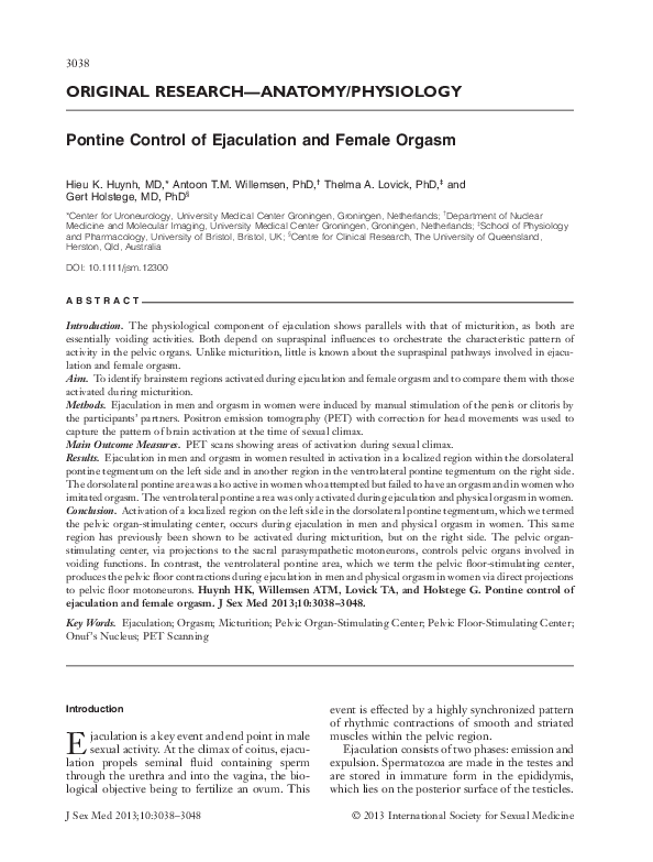 (PDF) Pontine Control of Ejaculation and Female Orgasm