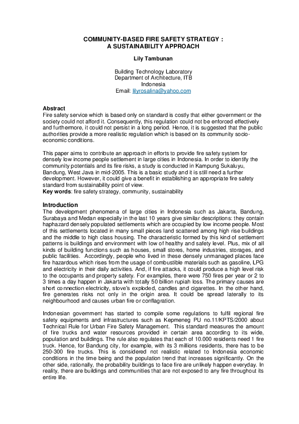 (PDF) COMMUNITY-BASED FIRE SAFETY STRATEGY : A SUSTAINABILITY APPROACH