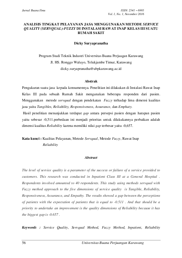 (PDF) Analisis Tingkat Pelayanan Jasa Menggunakan Metode Service Quality (Servqual)-Fuzzy DI ...