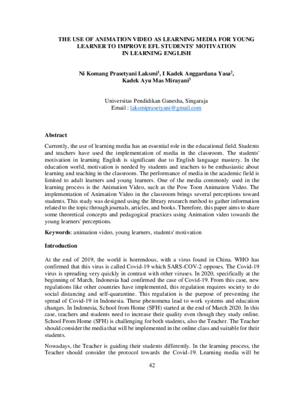 (PDF) The Use of Animation Video as Learning Media for Young Learners ...