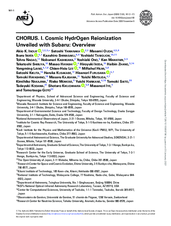 (PDF) CHORUS. I. Cosmic HydrOgen Reionization Unveiled with Subaru ...
