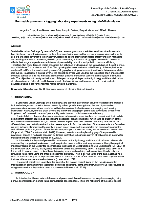 (PDF) Permeable pavement clogging laboratory experiments using rainfall ...