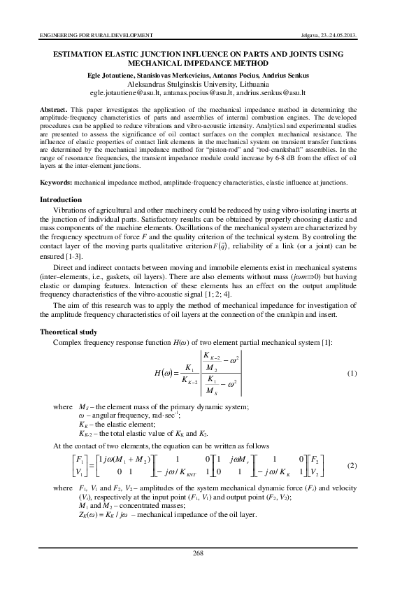 (PDF) Estimation Elastic Junction Influence on Parts and Joints Using Mechanical Impedance Method