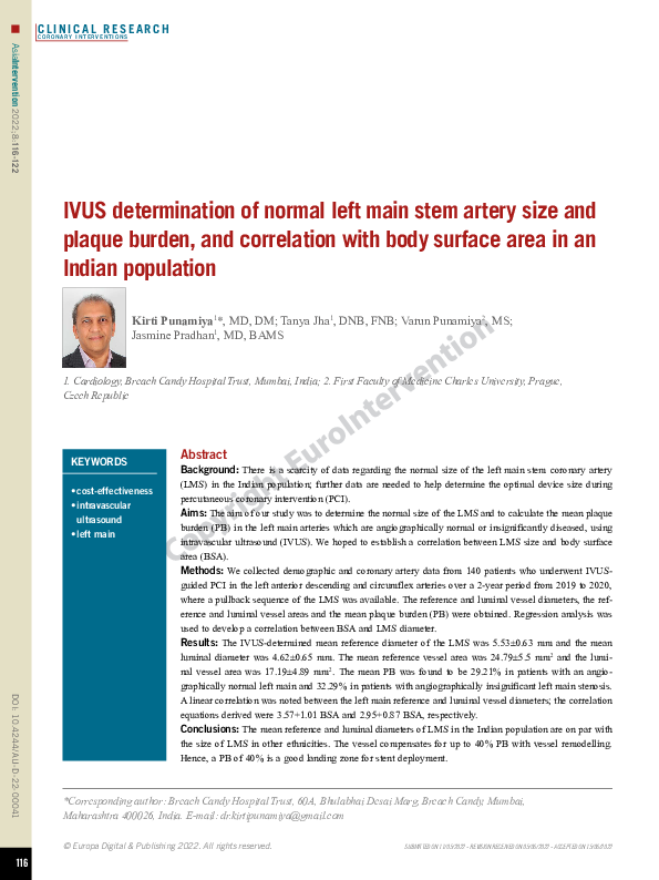 (PDF) IVUS determination of normal left main stem artery size and ...