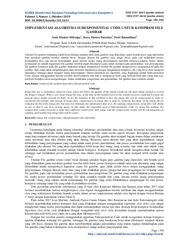 (PDF) Implementasi Algoritma Subexponential Code Untuk Kompresi File Gambar | Putri Ramadhani ...