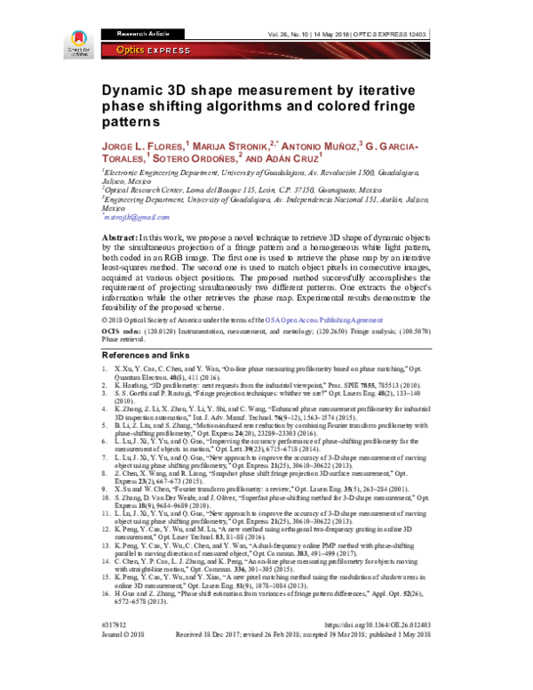 (PDF) Dynamic 3D shape measurement by iterative phase shifting algorithms and colored fringe ...