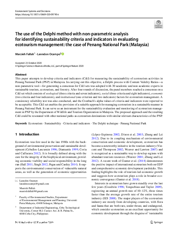 (PDF) The use of the Delphi method with non-parametric analysis for identifying sustainability ...