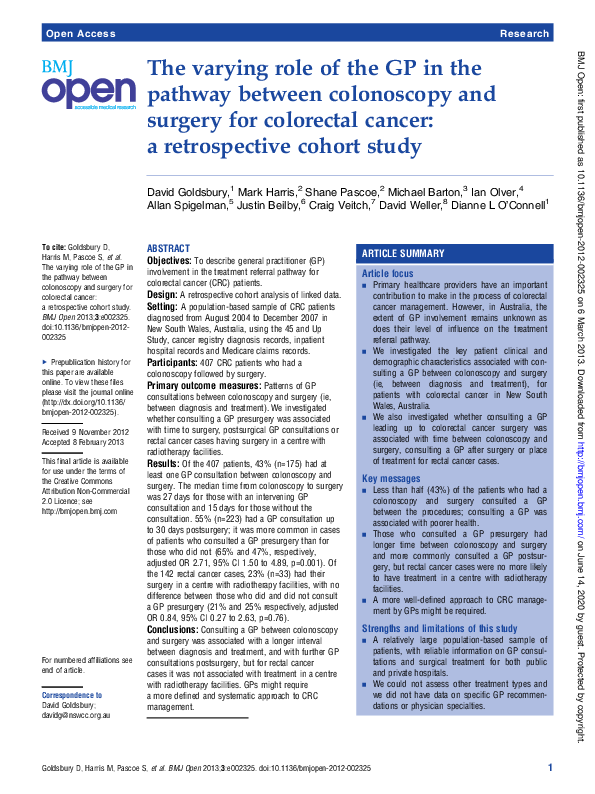 (PDF) GP's Role in Colorectal Cancer Pathway