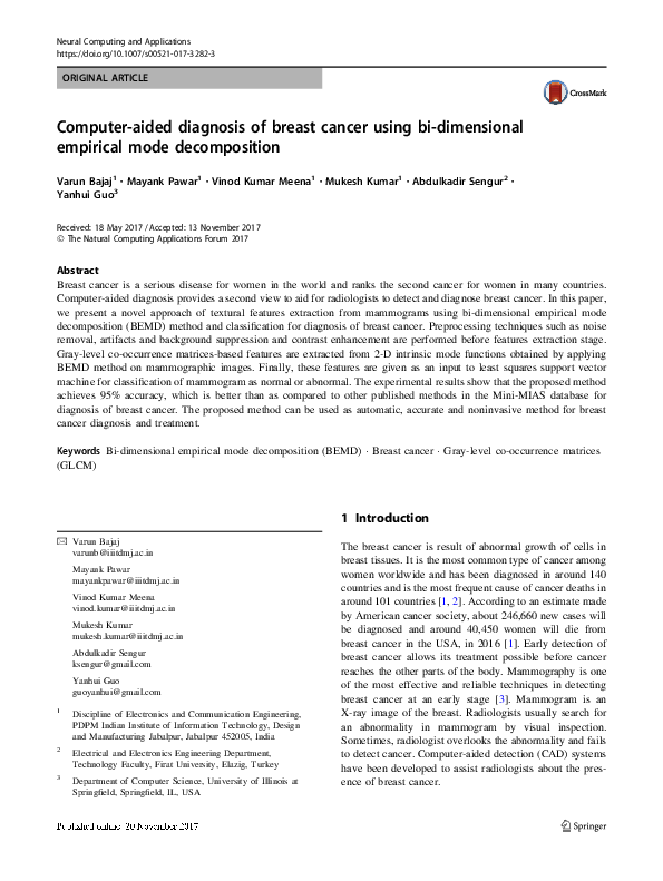 (PDF) Computer-aided diagnosis of breast cancer using artificial neural networks: comparison of ...