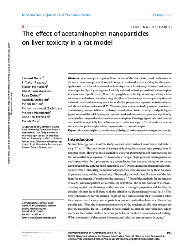 (PDF) The effect of acetaminophen nanoparticles on liver toxicity in a rat model