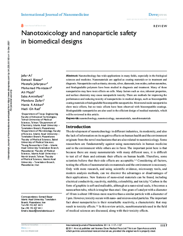 (PDF) Nanotoxicology and nanoparticle safety in biomedical designs