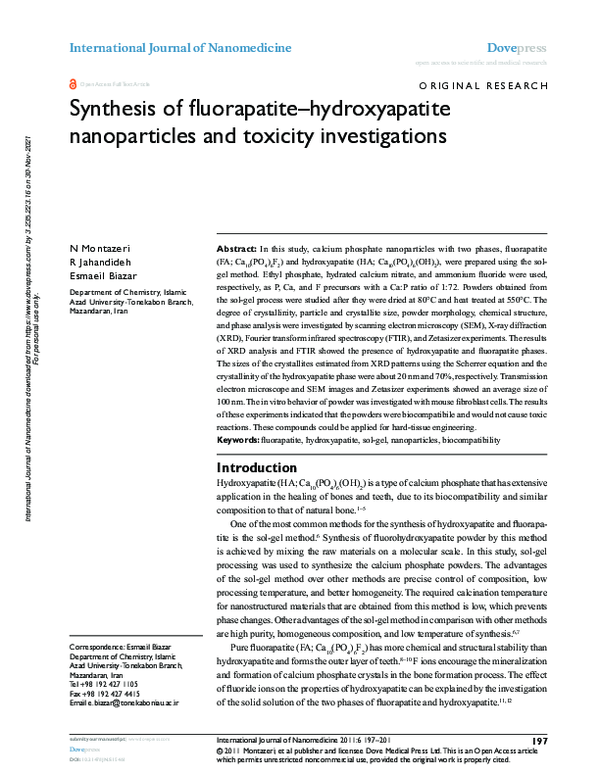 (PDF) Synthesis of fluorapatite–hydroxyapatite nanoparticles and ...