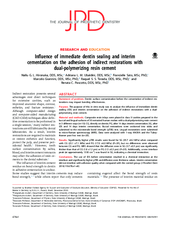 (PDF) Influence of immediate dentin sealing and interim cementation on ...