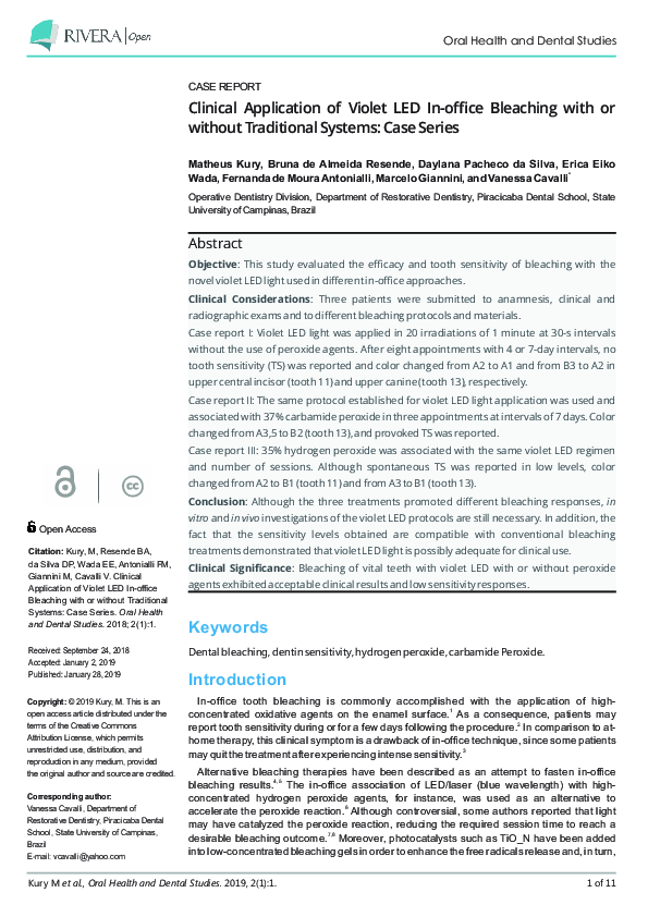 (PDF) Clinical Application of Violet LED In-office Bleaching with or ...