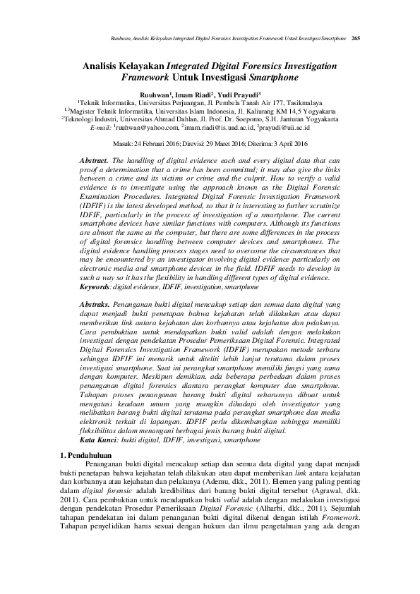 (PDF) Analisis Kelayakan Integrated Digital Forensics Investigation Framework Untuk Investigasi ...