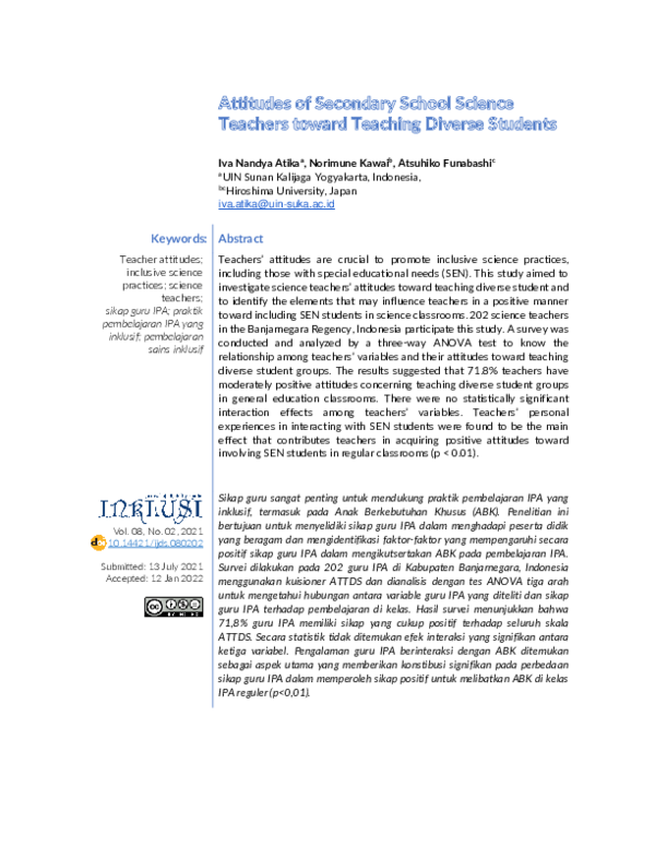(PDF) Attitudes of Secondary School Science Teachers toward Teaching ...