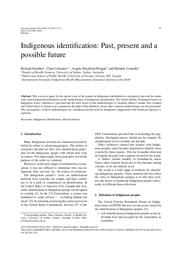 (PDF) Indigenous identification: Past, present and a possible future