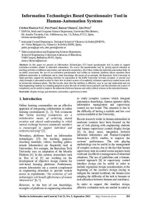 (PDF) IT Questionnaire Tool for Human-Automation Systems
