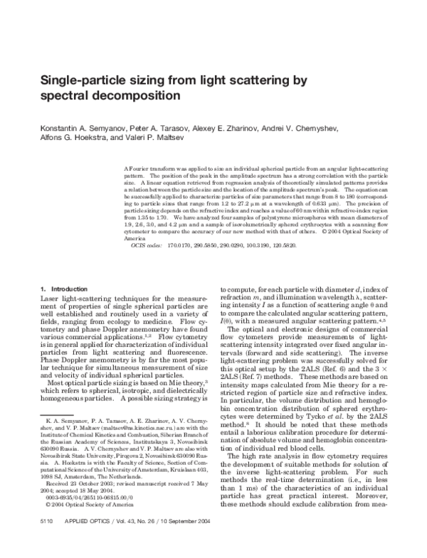 (PDF) Single-particle sizing from light scattering by spectral decomposition