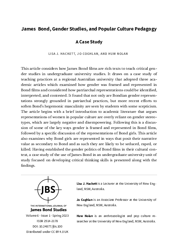 (PDF) James Bond, Gender Studies, and Popular Culture Pedagogy: A Case ...
