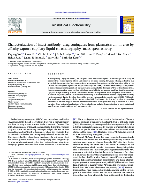 (PDF) Characterization of intact antibody–drug conjugates from plasma ...