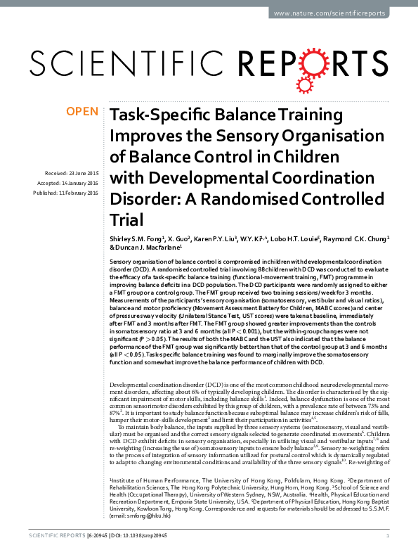 (PDF) Task-Specific Balance Training Improves the Sensory Organisation ...
