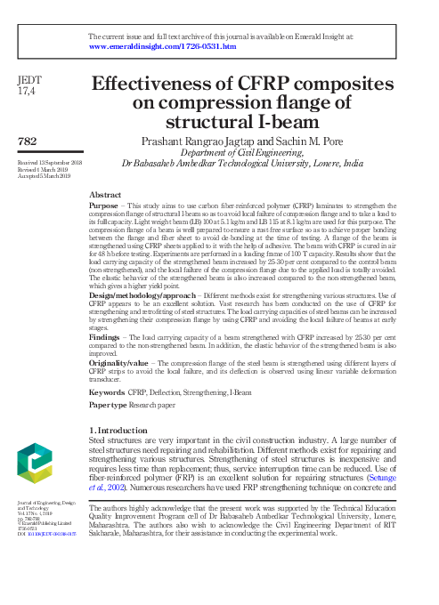 Pdf Effectiveness Of Cfrp Composites On Compression Flange Of Structural I Beam