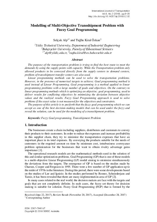 Pdf Modelling Of Multi Objective Transshipment Problem With Fuzzy