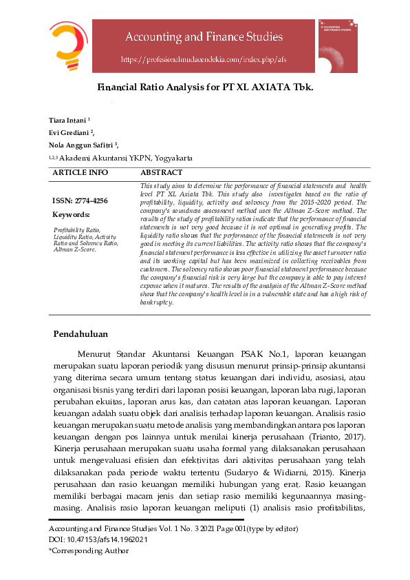 (PDF) Financial Ratio Analysis for PT XL AXIATA Tbk