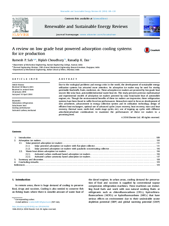 (PDF) A review on low grade heat powered adsorption cooling systems for ...