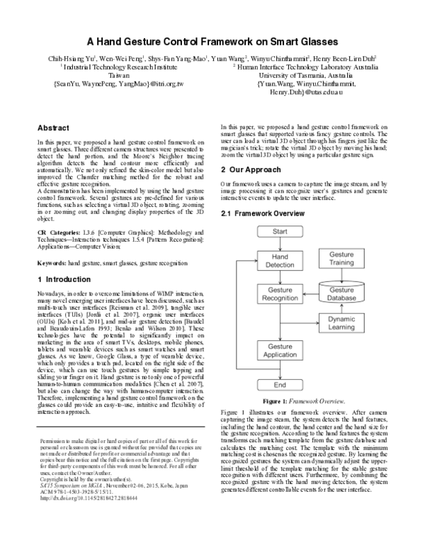 (PDF) A hand gesture control framework on smart glasses